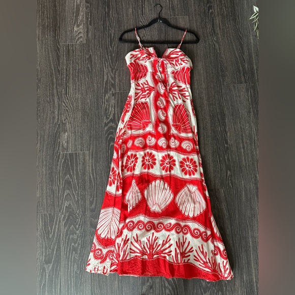 FARM Rio | Dresses | Farm Rio Red Shell Print Maxi Dress Small | Poshmark